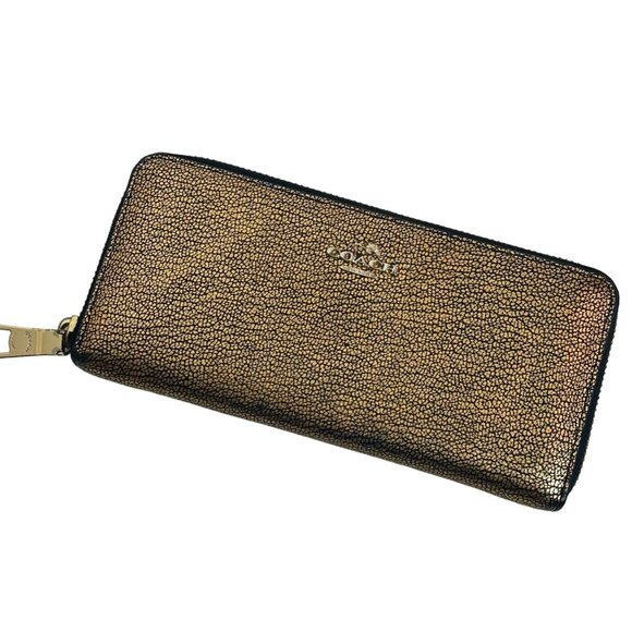 Coach | Bags | Coach Gold Metallic Crackled Genuine Leather Zip Around ...